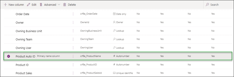 Change Dataverse Primary Column to Autonumber