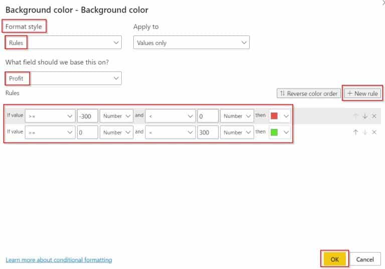 Power BI Conditional Formatting Positive and Negative Numbers