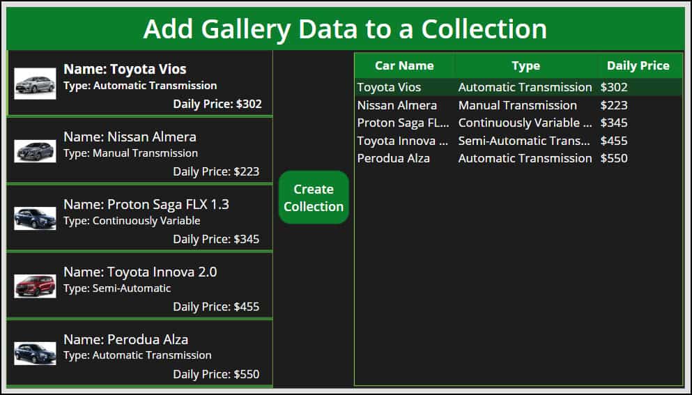 How to Add Gallery Data to a Collection in Power Apps