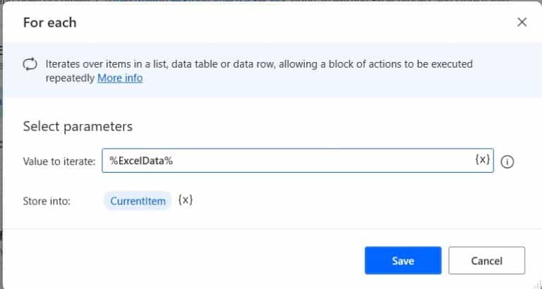 Power Automate Desktop loop through Excel rows