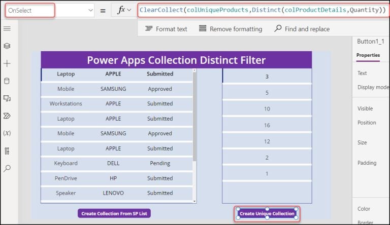 Power Apps Collection Distinct Filter [With Different Data Types]