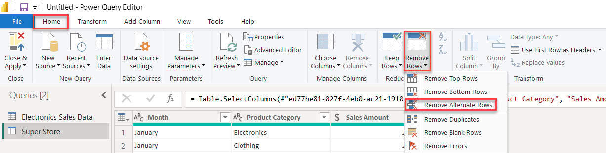 Remove Rows in Power Query in Power BI