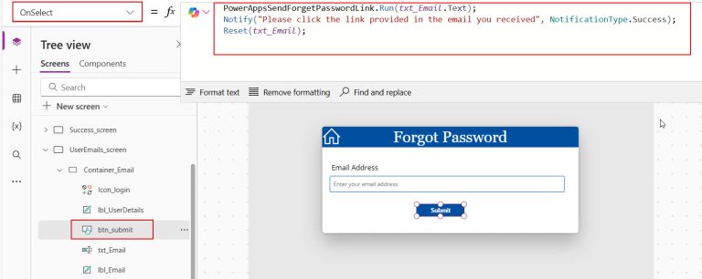 Power Apps Login Page Forgot Password Feature
