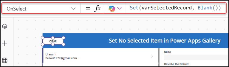 How to Set No Selected Item in a Power Apps Gallery?