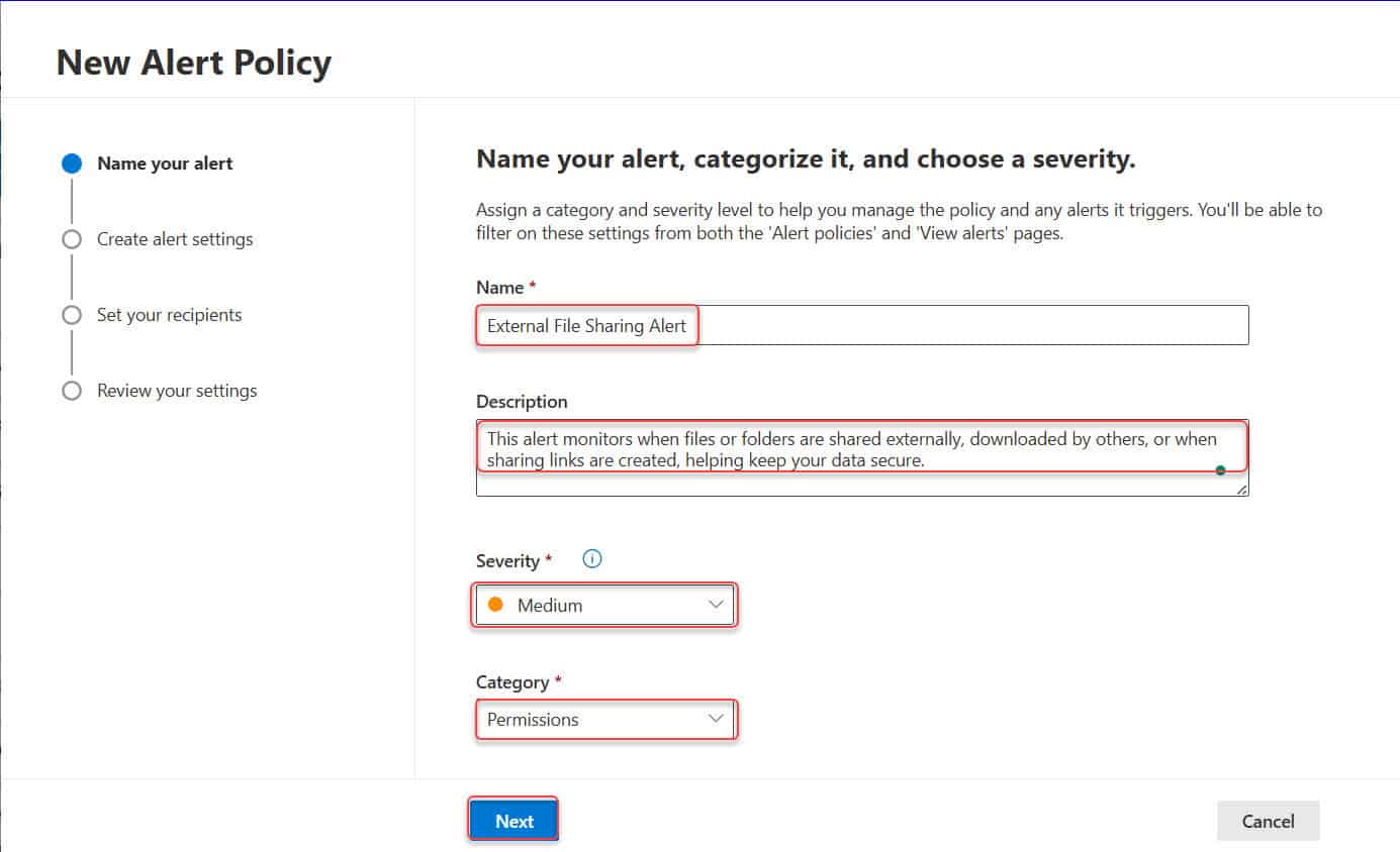 Set Alert Policies in Microsoft Defender Portal