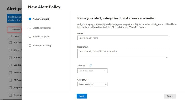 Set Alert Policies in Microsoft Defender Portal