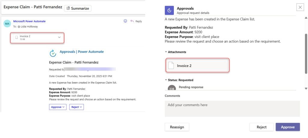 Add Attachments in Approval Using Power Automate
