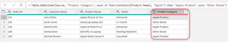 How to Add Column If Contains in Power Query Power BI