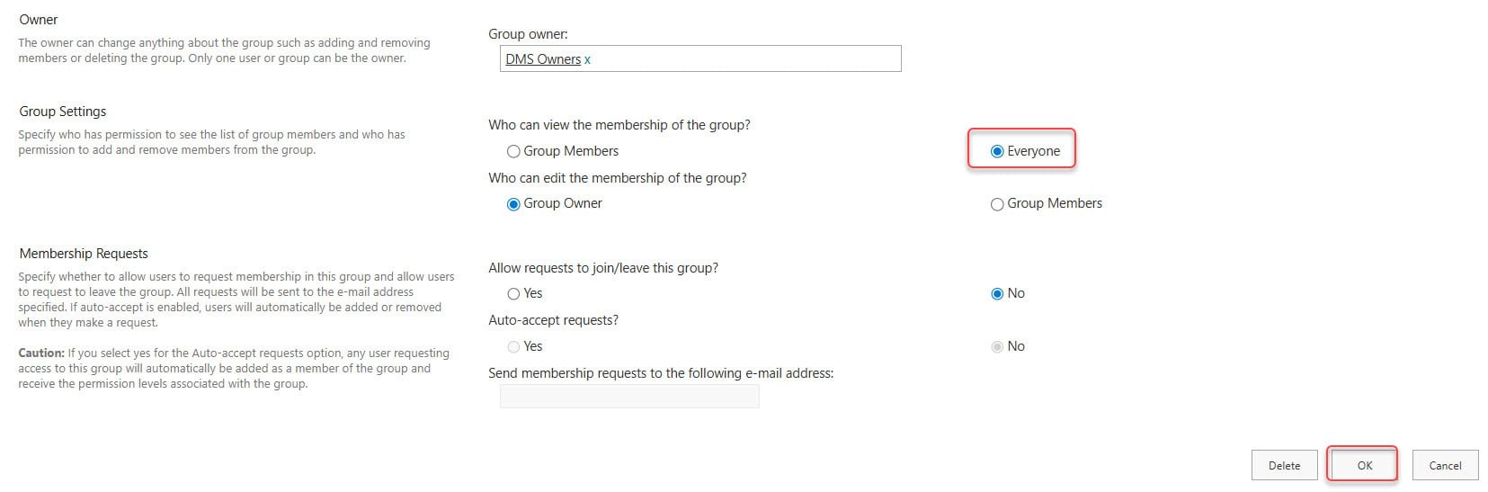 You do not have permission to view group in SharePoint