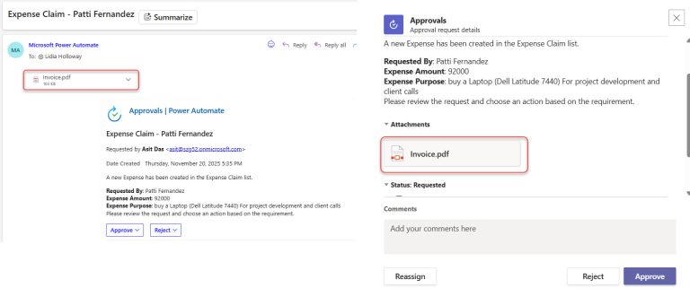 Add Attachments in Approval Using Power Automate