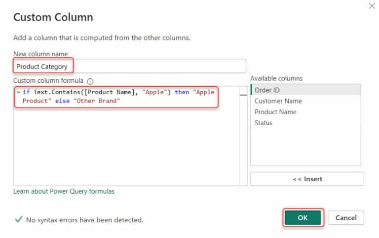 How to Add Column If Contains in Power Query Power BI