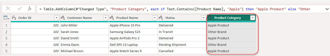 How to Add Column If Contains in Power Query Power BI