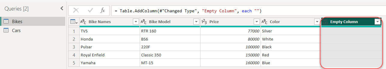 How to Add an Empty Column in Power BI